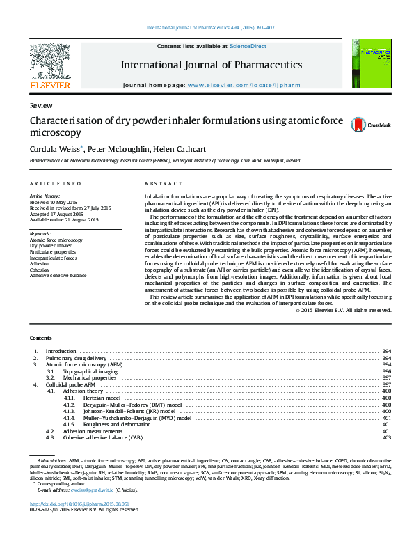 (PDF) Characterisation of dry powder inhaler formulations using atomic ...