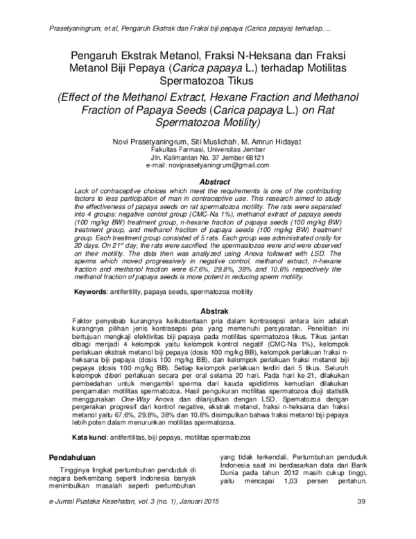 (PDF) Pengaruh Ekstrak Metanol, Fraksi N-Heksana dan Fraksi Metanol Biji Pepaya (Carica papaya L ...