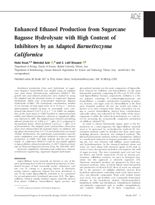 (PDF) Enhanced ethanol production from sugarcane bagasse hydrolysate with high content of ...
