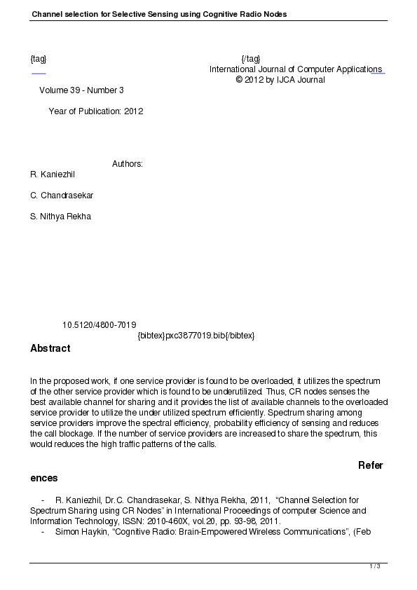 (PDF) Channel selection for Selective Sensing using Cognitive Radio Nodes