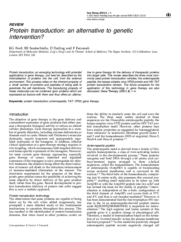 (PDF) Protein transduction: an alternative to genetic intervention?