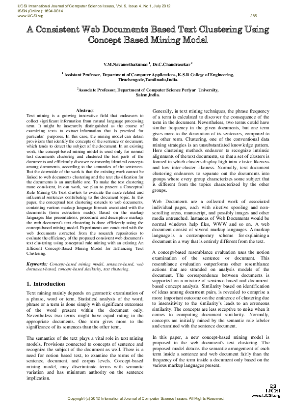 Pdf A Consistent Web Documents Based Text Clustering Using Concept Based Mining Model C 