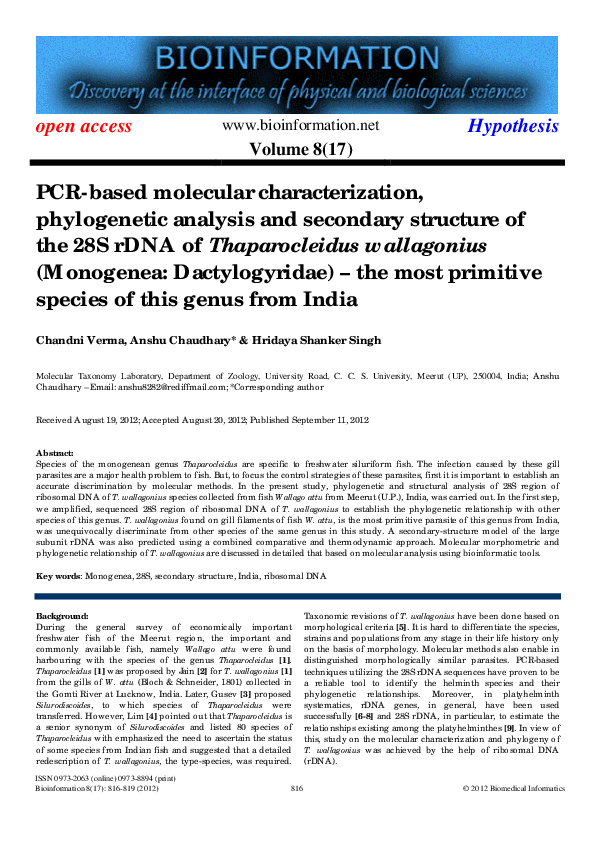 (PDF) PCR-based molecular characterization, phylogenetic analysis and secondary structure of the ...