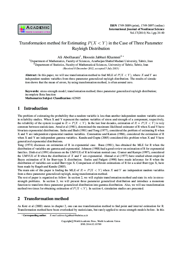 (PDF) Transformation method for Estimating P(X