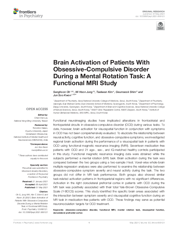 (PDF) Brain Activation of Patients With Obsessive-Compulsive Disorder ...