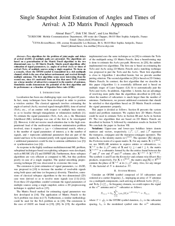 (PDF) Single snapshot joint estimation of angles and times of arrival: A 2D Matrix Pencil ...