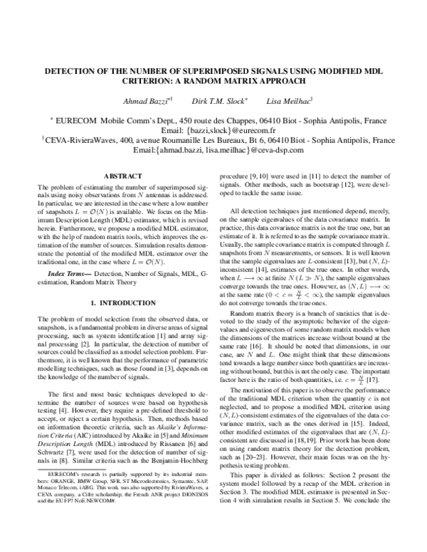 (PDF) Detection of the number of superimposed signals using modified MDL criterion: A random ...