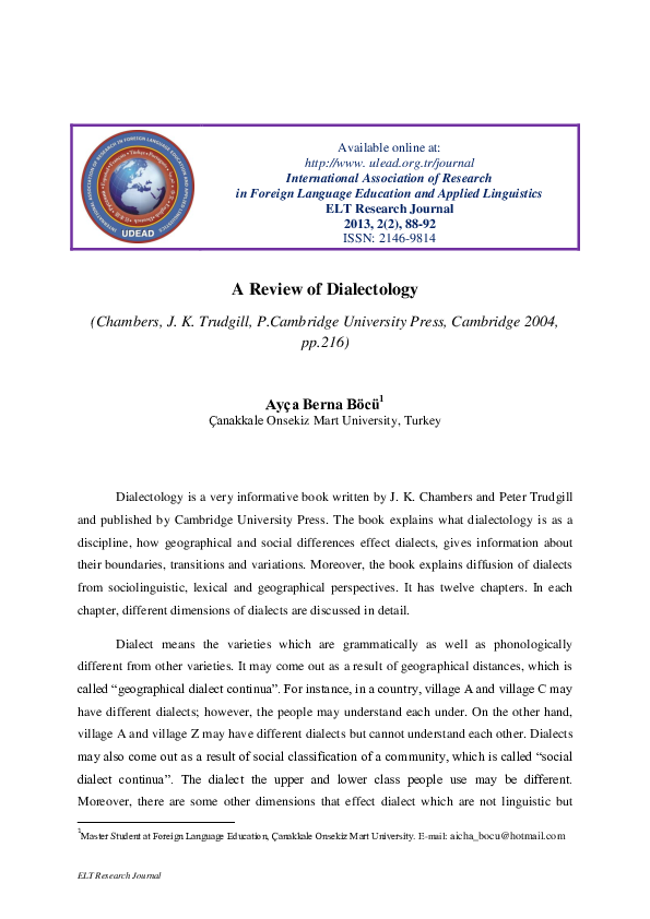 (PDF) A Review of Dialectology
