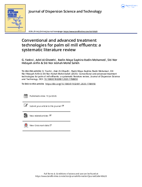 (PDF) Conventional and advanced treatment technologies for palm oil ...