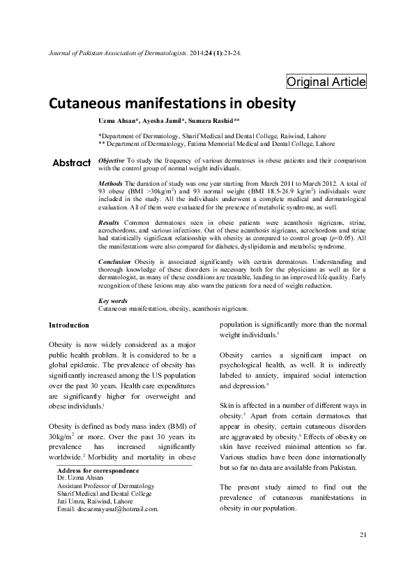(PDF) Cutaneous manifestations in obesity