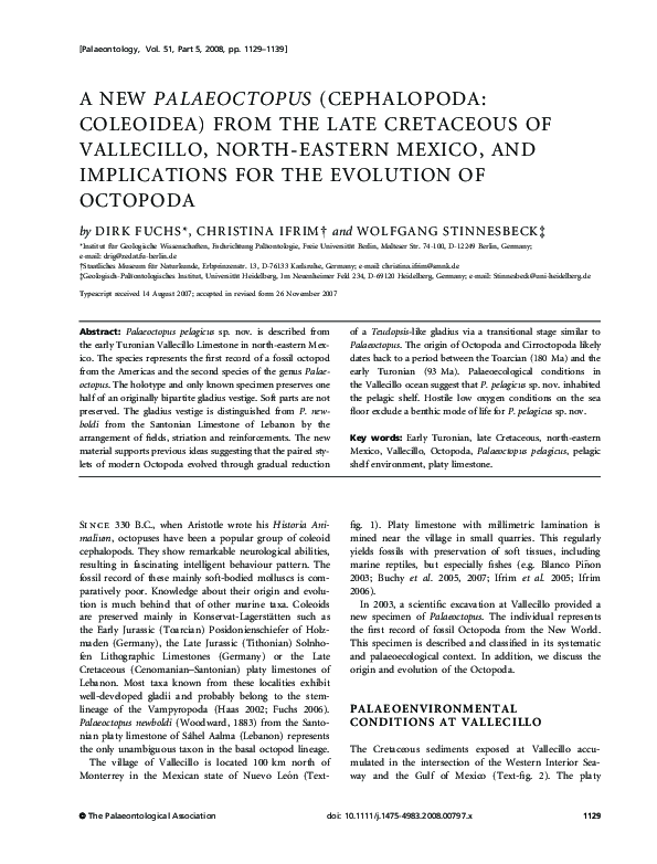 (PDF) A Newpalaeoctopus(Cephalopoda: Coleoidea) from the Late ...