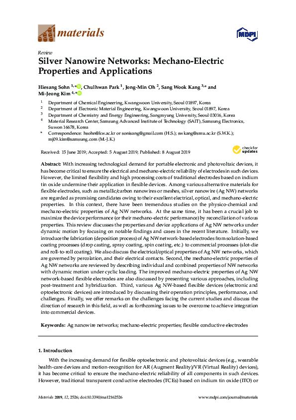 (PDF) Silver Nanowire Networks: Mechano-Electric Properties and Applications