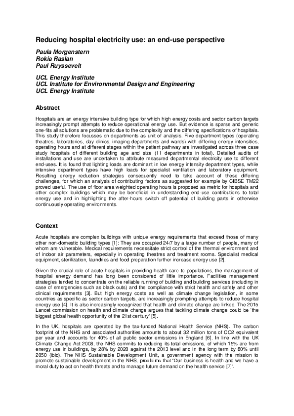 (PDF) Reducing hospital electricity use: an end-use perspective