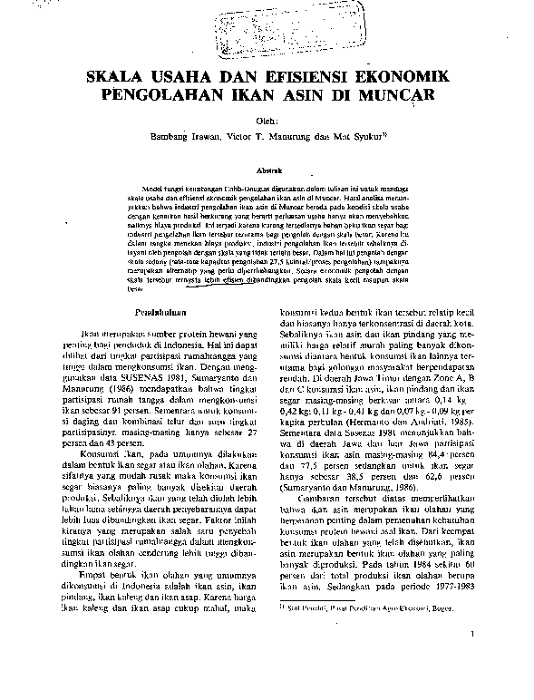 (PDF) Skala Usaha dan Efisiensi Ekonomik Pengolahan Ikan Asin di Muncar ...
