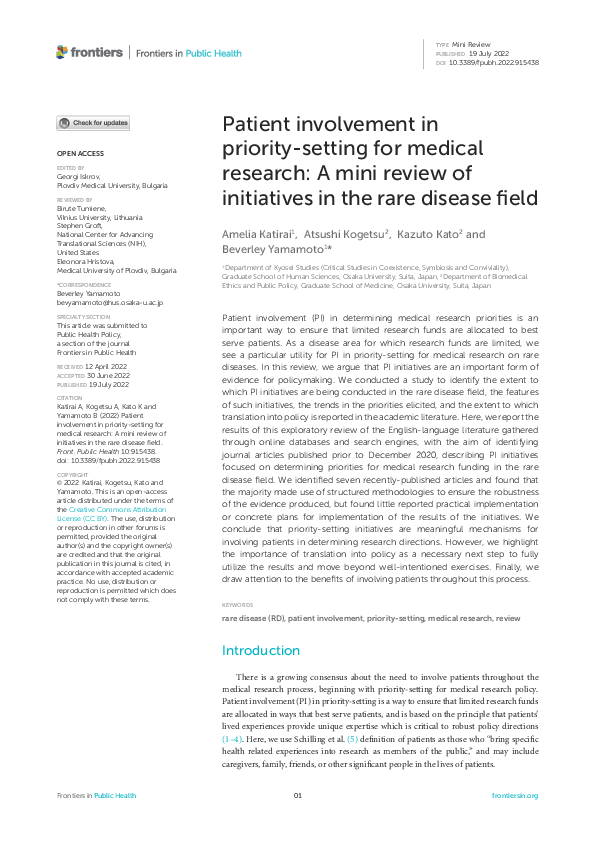 (PDF) Patient involvement in priority-setting for medical research: A ...