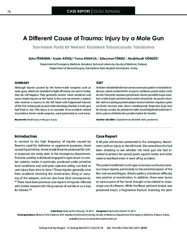 (PDF) A different form of trauma: Injury by a mole gun