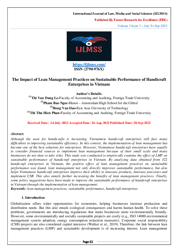(PDF) The Impact of Lean Management Practices on Sustainable Performance of Handicraft ...
