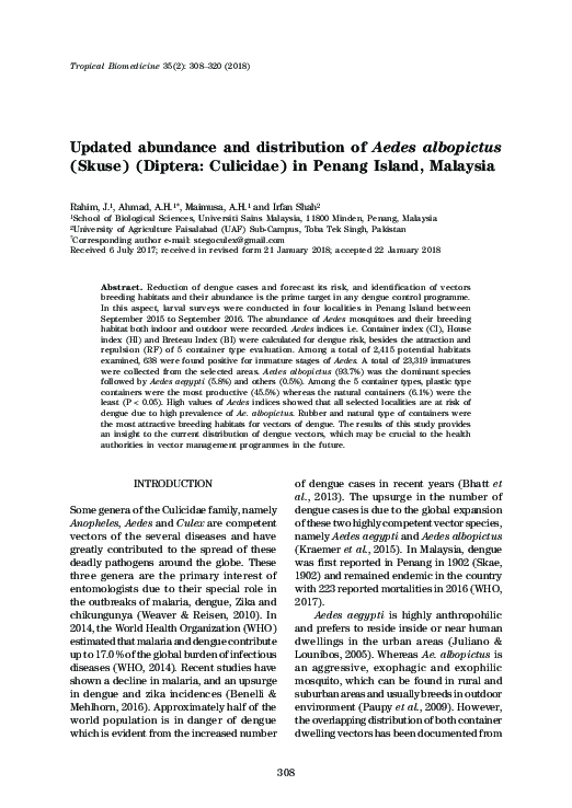 (PDF) Updated abundance and distribution of Aedes albopictus (Skuse) (Diptera: Culicidae) in ...