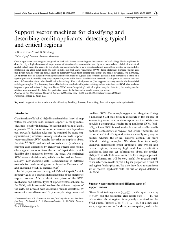 (PDF) Support vector machines for classifying and describing credit ...
