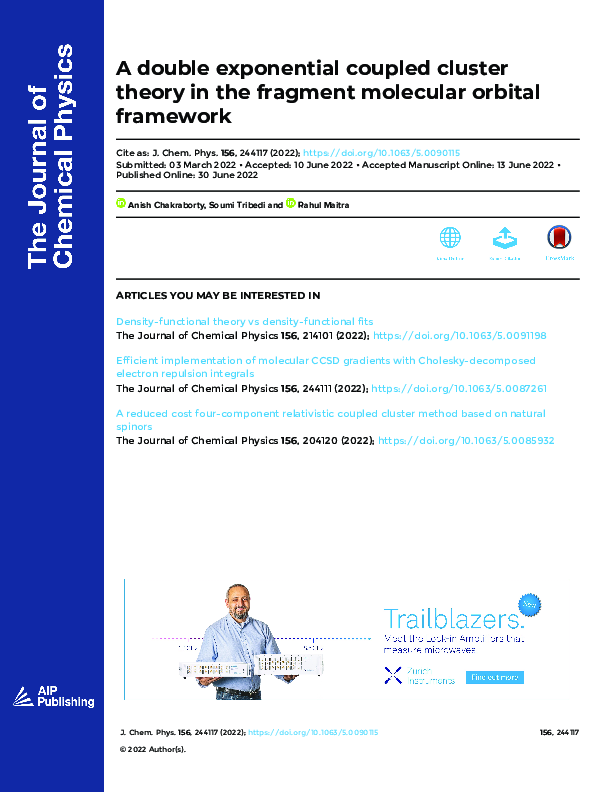 (PDF) A double exponential coupled cluster theory in the fragment molecular orbital framework