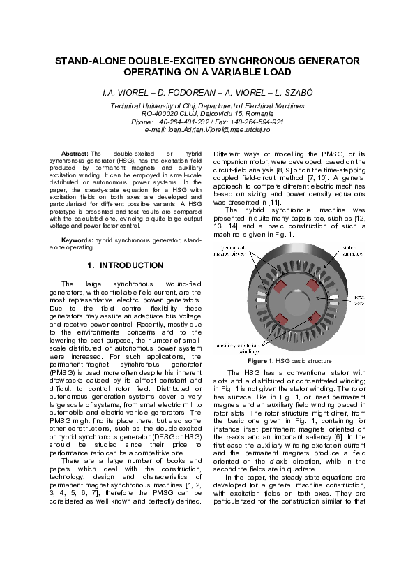 (PDF) Stand-Alone Double-Excited Synchronous Generator Operating on a Variable Load