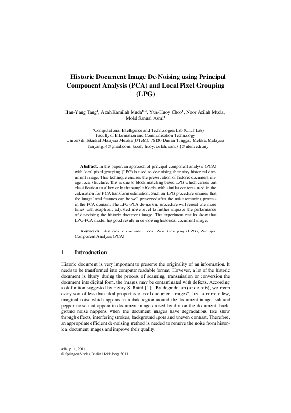 (PDF) Historic Document Image De-noising Using Principal Component ...