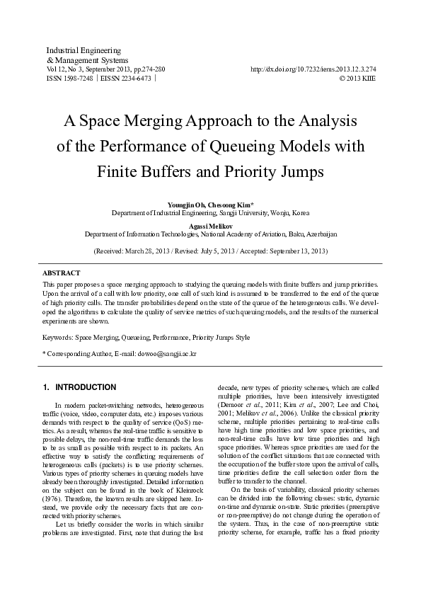 Pdf A Space Merging Approach To The Analysis Of The Performance Of Queueing Models With Finite