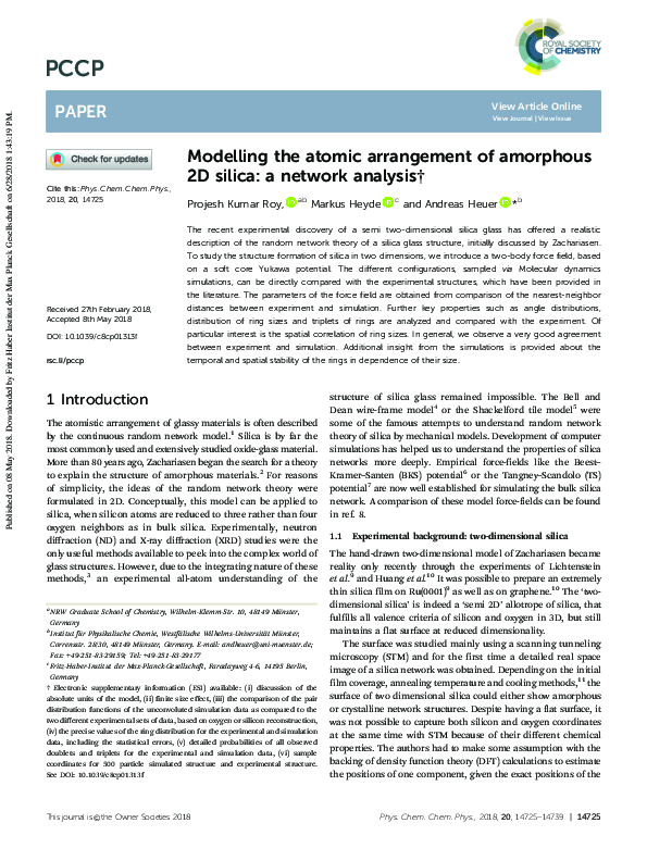 (PDF) Modelling the atomic arrangement of amorphous 2D silica: a ...