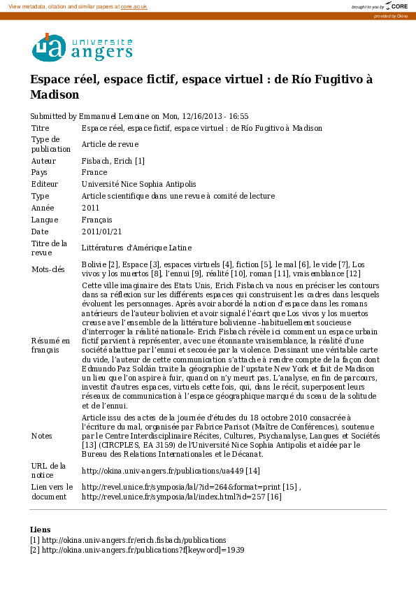 (PDF) Espace réel, espace fictif, espace virtuel : de Río Fugitivo à Madison