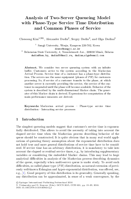 Analysis of Two-Server Queueing Model with Phase-Type Service Time Distribution and Common ...