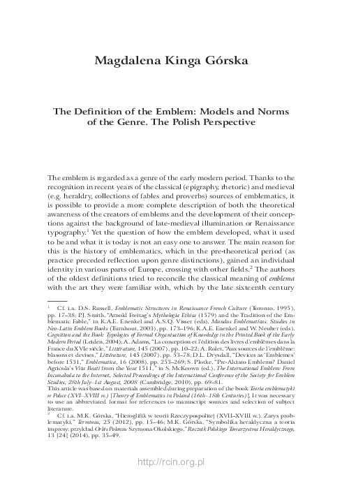 (PDF) Magdalena Kinga Górska The Definition of the Emblem: Models and ...