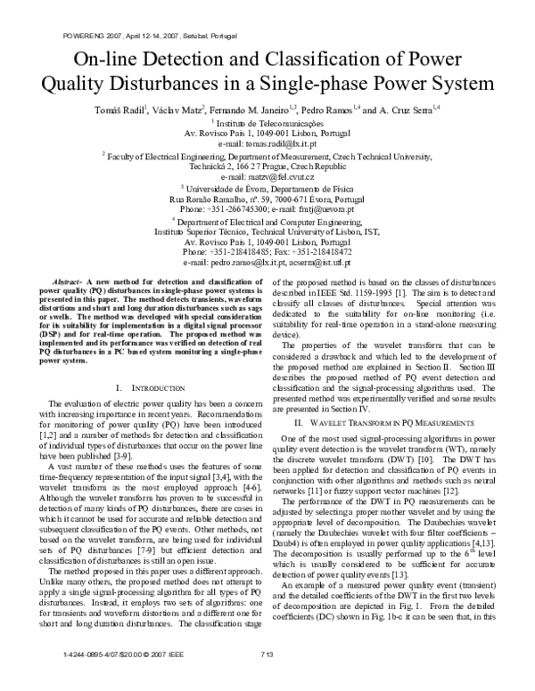 (PDF) On-line Detection and Classification of Power Quality ...