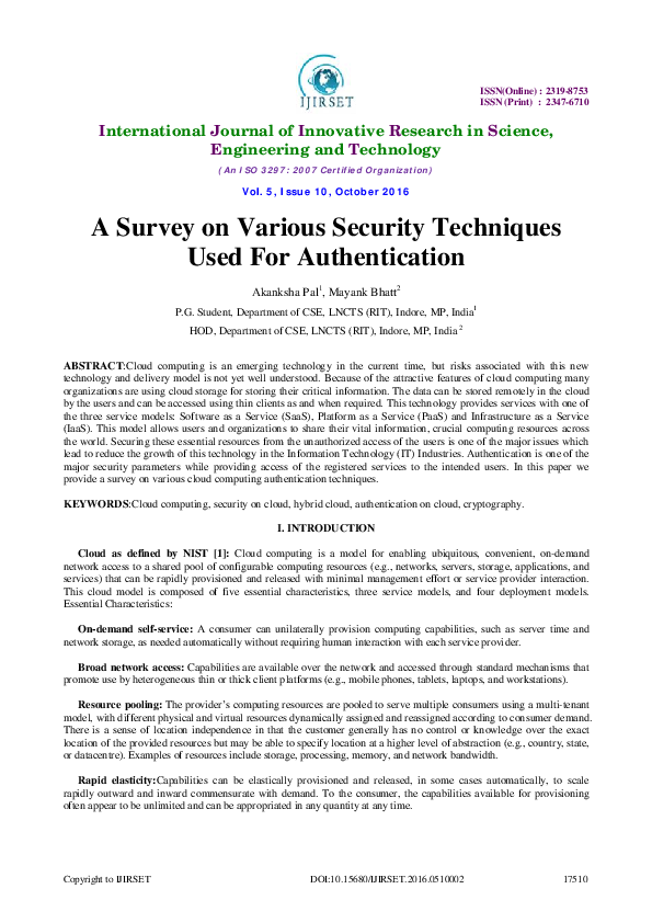 (PDF) A Survey on Various Security Techniques Used For Authentication