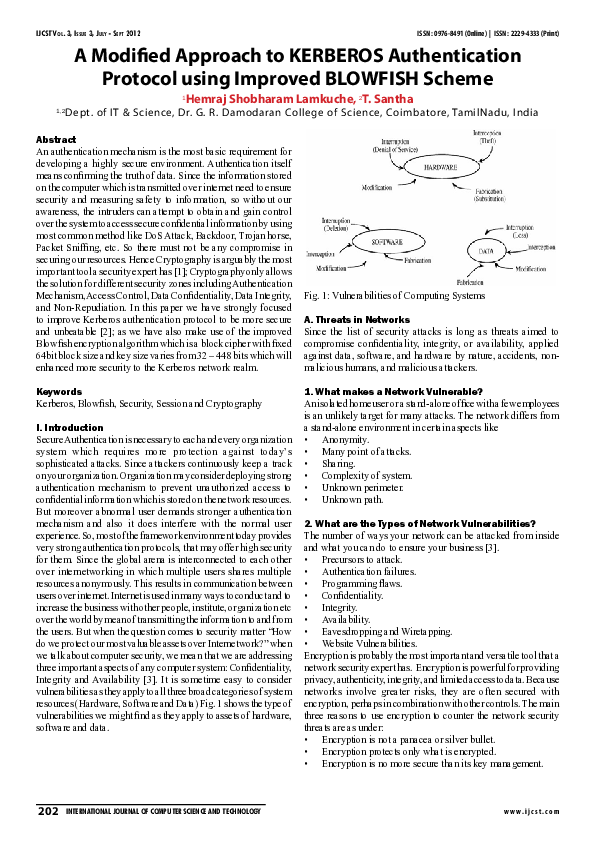 (PDF) A Modified Approach to KERBEROS Authentication Protocol using Improved BLOWFISH Scheme