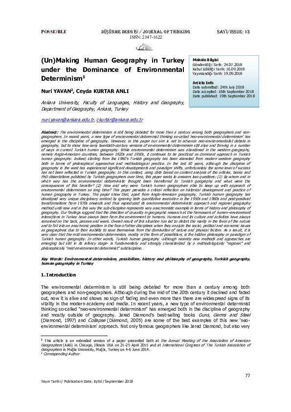 (PDF) (Un)Making Human Geography in Turkey under the Dominance of ...