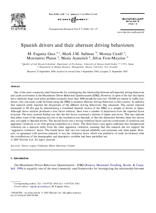 (PDF) Spanish drivers and their aberrant driving behaviours