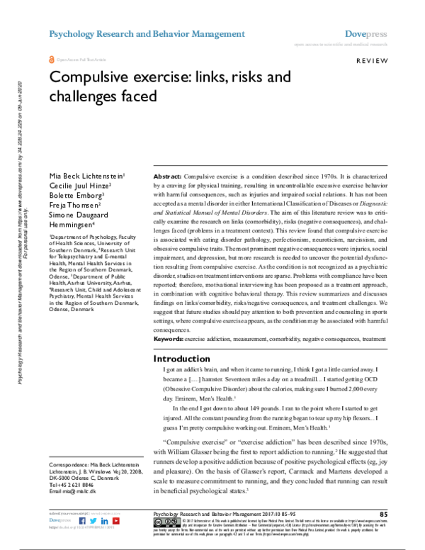 (PDF) Compulsive exercise: links, risks and challenges faced