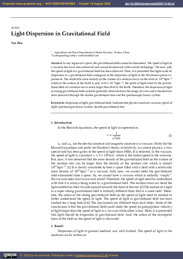 (PDF) Light Dispersion in Gravitational Field