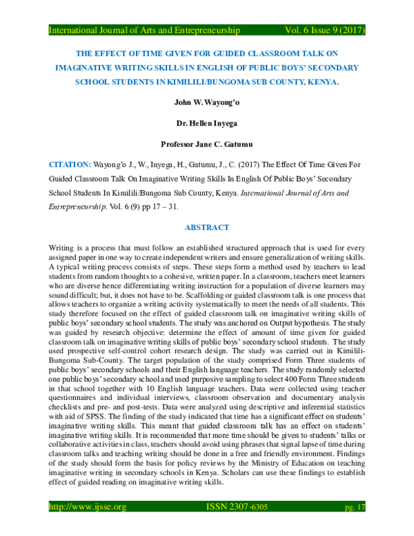 (PDF) The Effect of Time Given for Guided Classroom Talk on Imaginative ...
