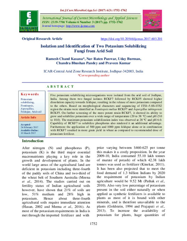 (PDF) Isolation and Identification of Two Potassium Solubilizing Fungi ...