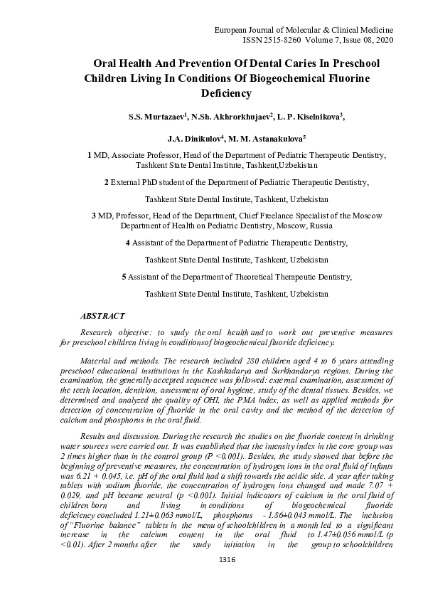 (PDF) Oral Health And Prevention Of Dental Caries In Preschool Children ...