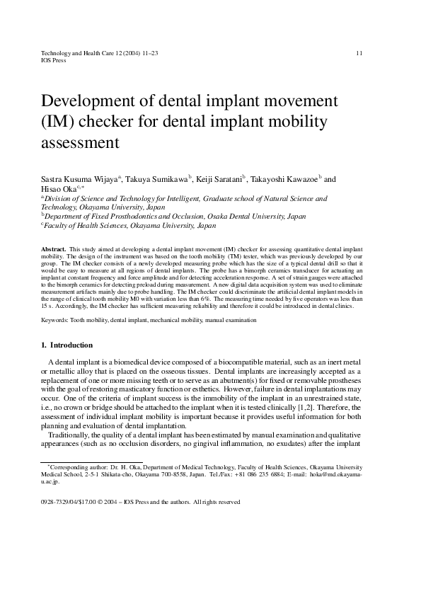 (PDF) Development of dental implant movement (IM) checker for dental ...