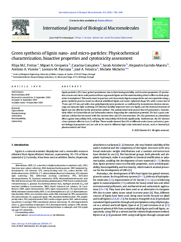 (PDF) Green synthesis of lignin nano- and micro-particles: Physicochemical characterization ...