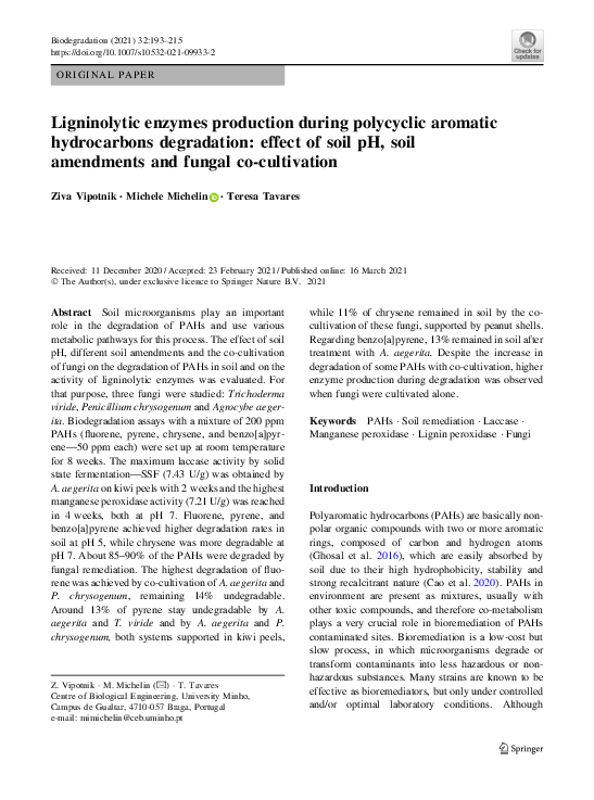 (PDF) Ligninolytic enzymes production during polycyclic aromatic ...