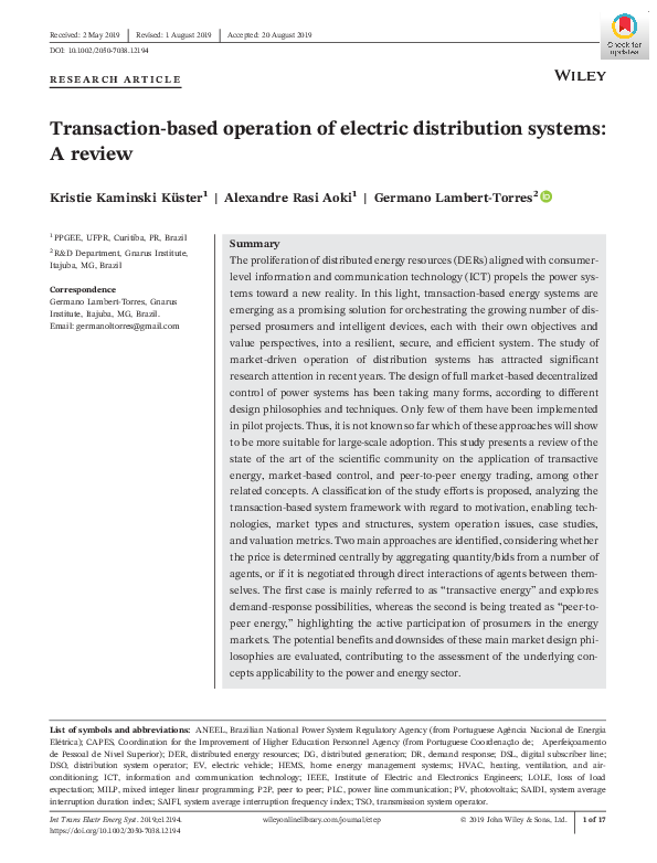 (PDF) Transaction‐based operation of electric distribution systems: A ...