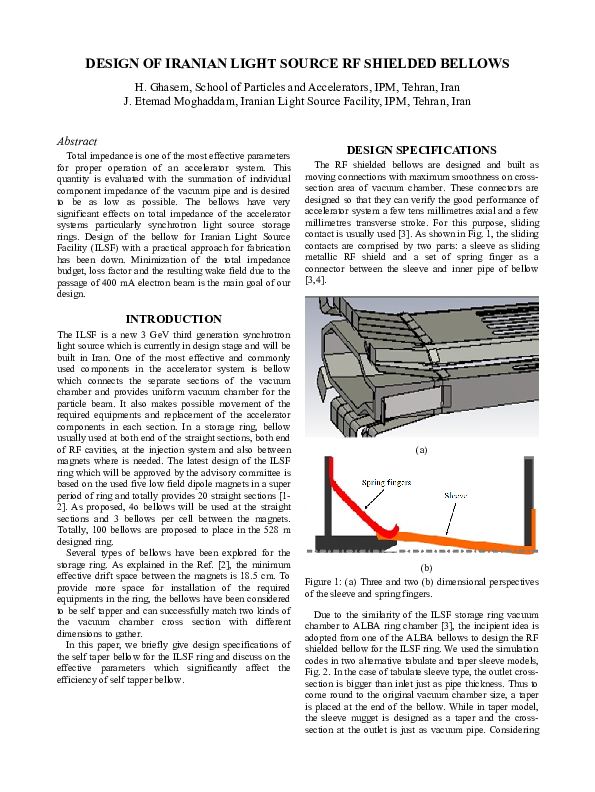(PDF) Design of Iranian Light Source RF Shielded Bellows | hossein ...