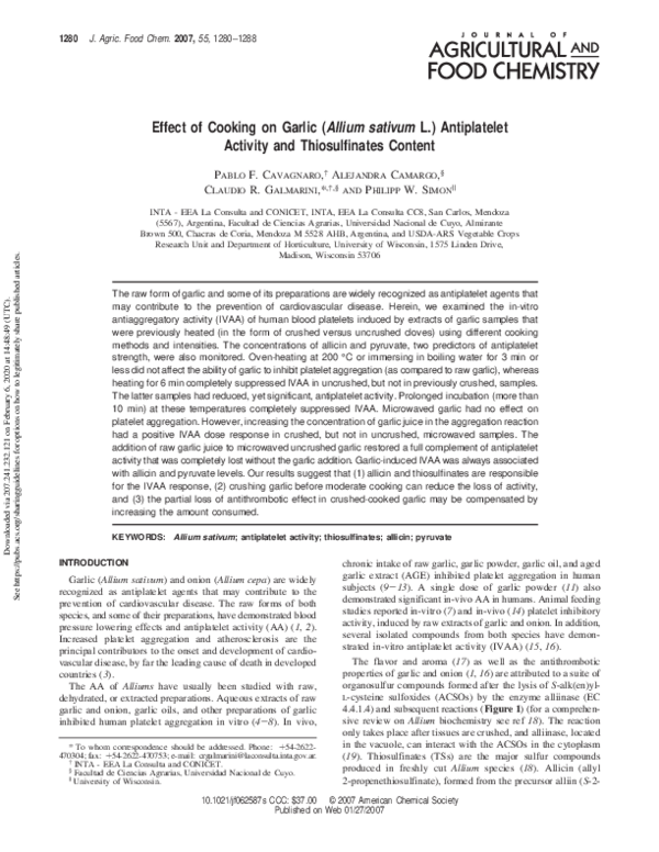 (PDF) Effect of Cooking on Garlic (Allium sativum L.) Antiplatelet ...