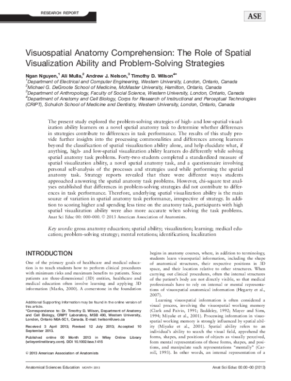 (PDF) Visuospatial anatomy comprehension: The role of spatial visualization ability and problem ...