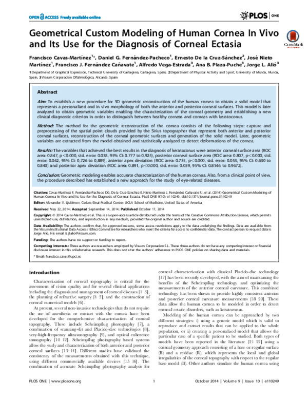 (PDF) Geometrical Custom Modeling of Human Cornea In Vivo and Its Use for the Diagnosis of ...