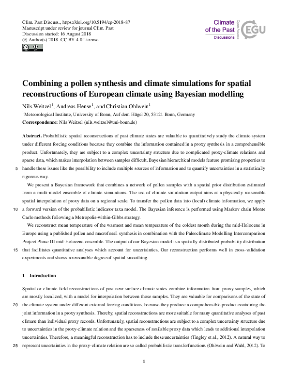 (PDF) Combining a pollen synthesis and climate simulations for spatial ...